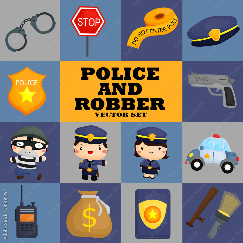 Square police and robber vector set Stock Vector | Adobe Stock