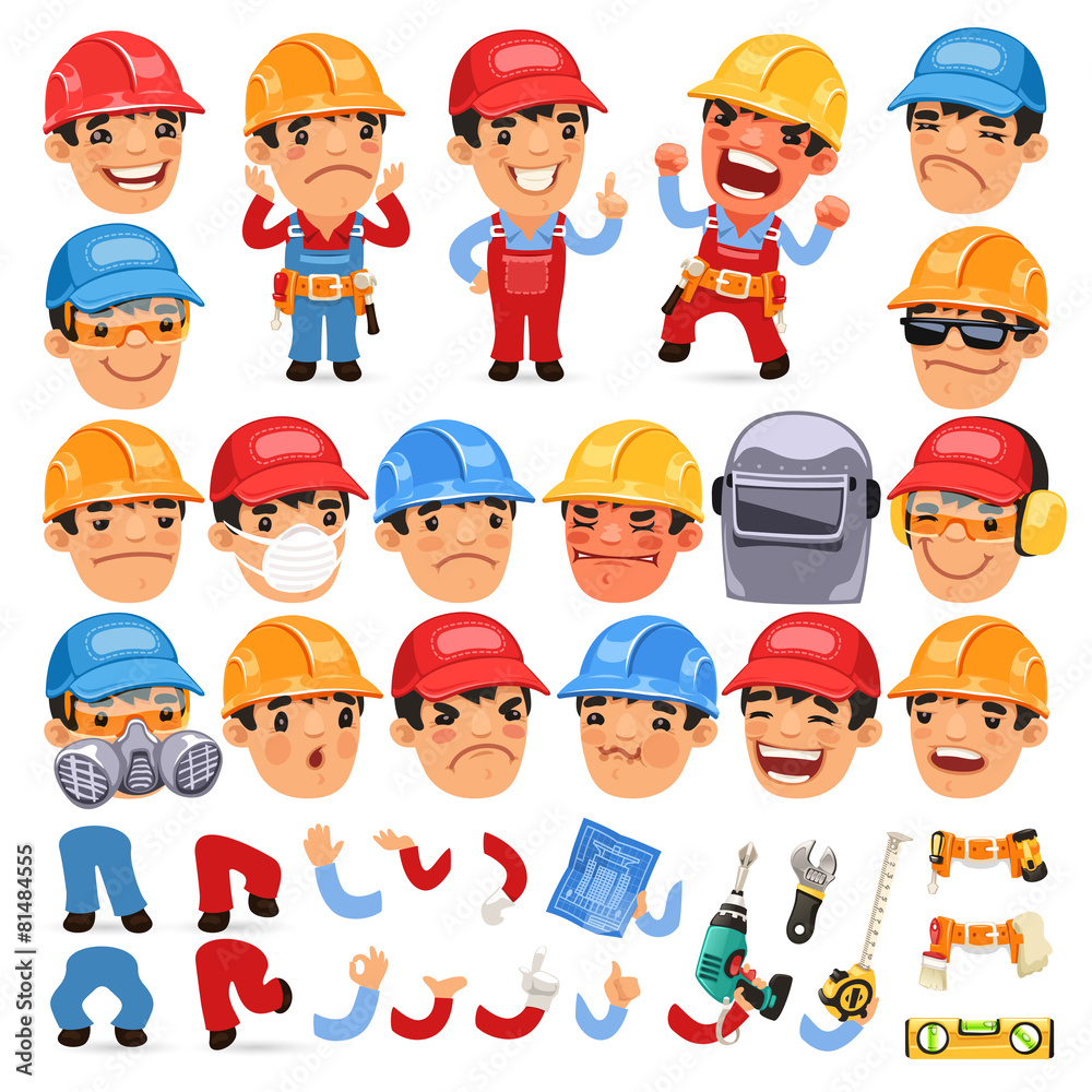 Set of Cartoon Worker Character for Your Design or Aanimation Stock ...