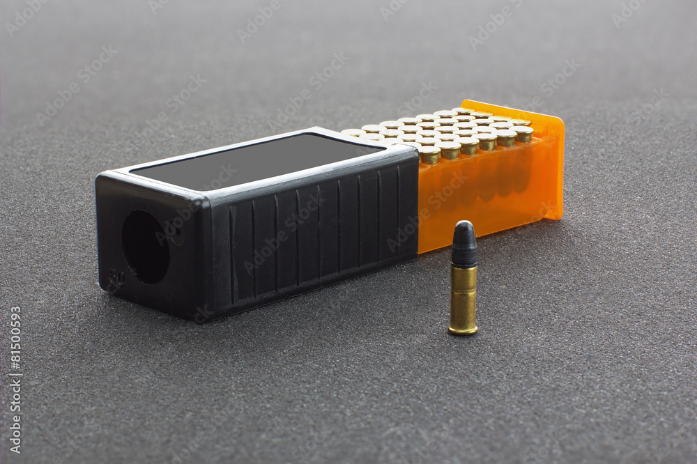 Small caliber cartridges in a plastic box Stock Photo | Adobe Stock