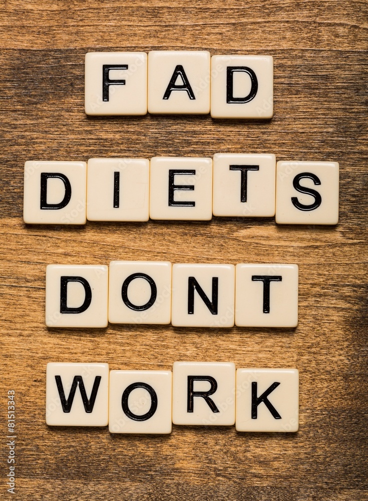 Fad. Fad Diets Don't Work card isolated on white background Stock Photo ...