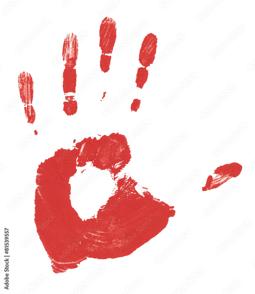 Red handprint colored inks Stock Photo | Adobe Stock