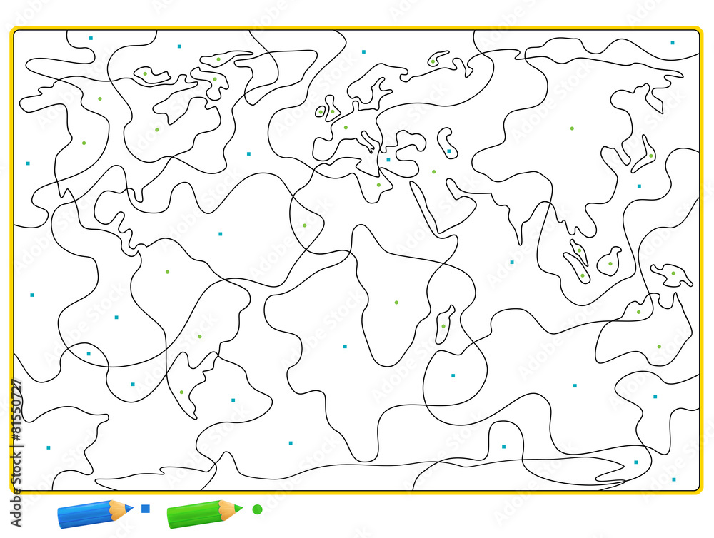 Cartoon scene with map for coloring - illustration for children ...