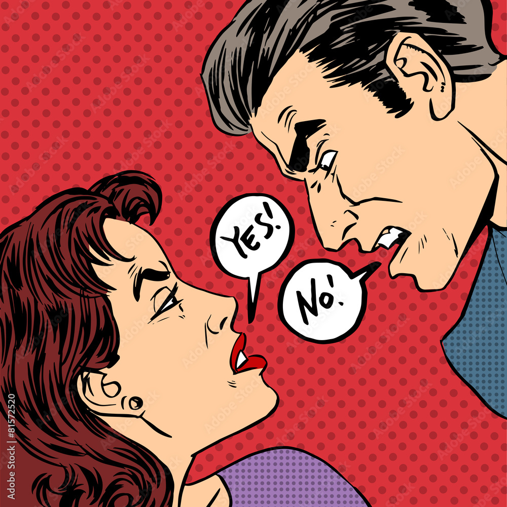 Angry quarrel male female Yes no pop art comics retro style Half Stock ...