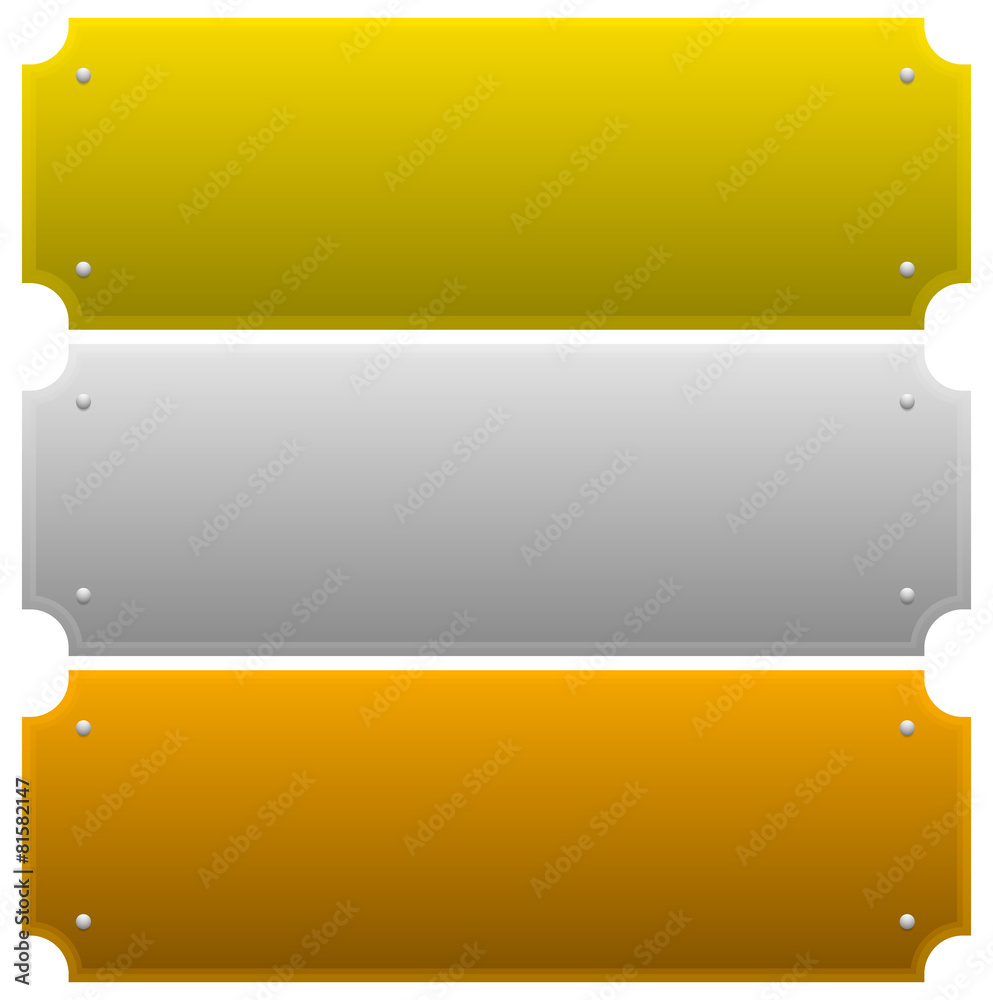 Gold, silver and bronze metal plaques, plaquettes, plates with s Stock ...