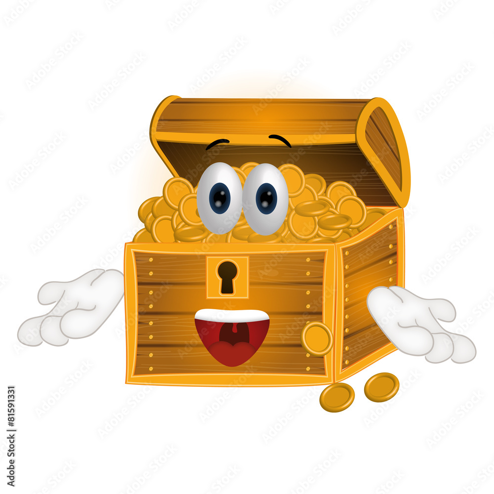 Funny treasure chest cartoon illustration comic hands Stock ...