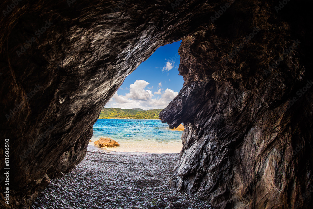 Crystal clear sea from inside a cave ( focus is on the sea ) Stock ...