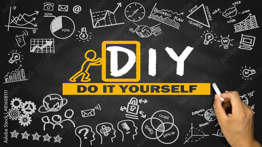 do it yourself concept hand drawing on blackboard Stock Photo | Adobe Stock