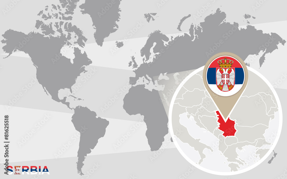 World map with magnified Serbia Stock Vector | Adobe Stock