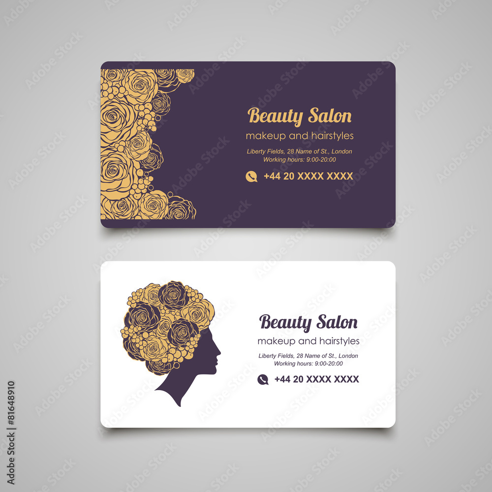 Beauty Salon luxury business card design template with beautiful Stock ...
