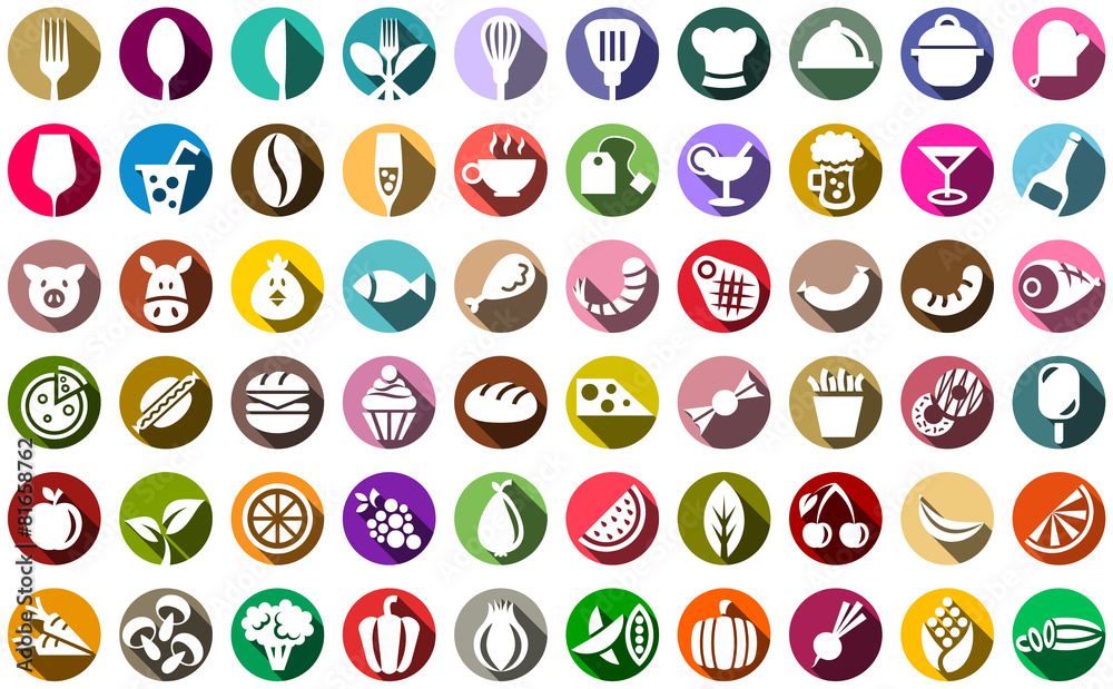 Essen und Trinken Vektor Icons Stock-Vektorgrafik | Adobe Stock