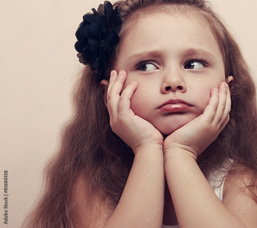 Cute girl looking sad with pouted lips. Closeup vintage portrait Stock ...
