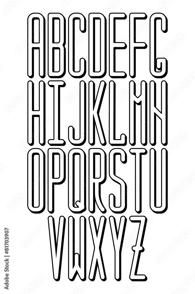 Thin vector monospace sans serif outline font with rounded corne Stock ...