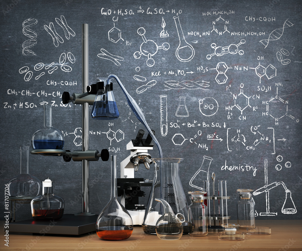 Chemistry laboratory concept. Laboratory chemical test tubes and Stock ...