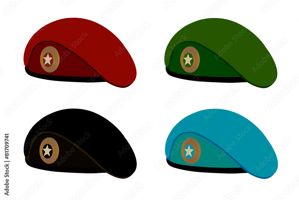 Military berets in vector on white background.Berets of different types ...