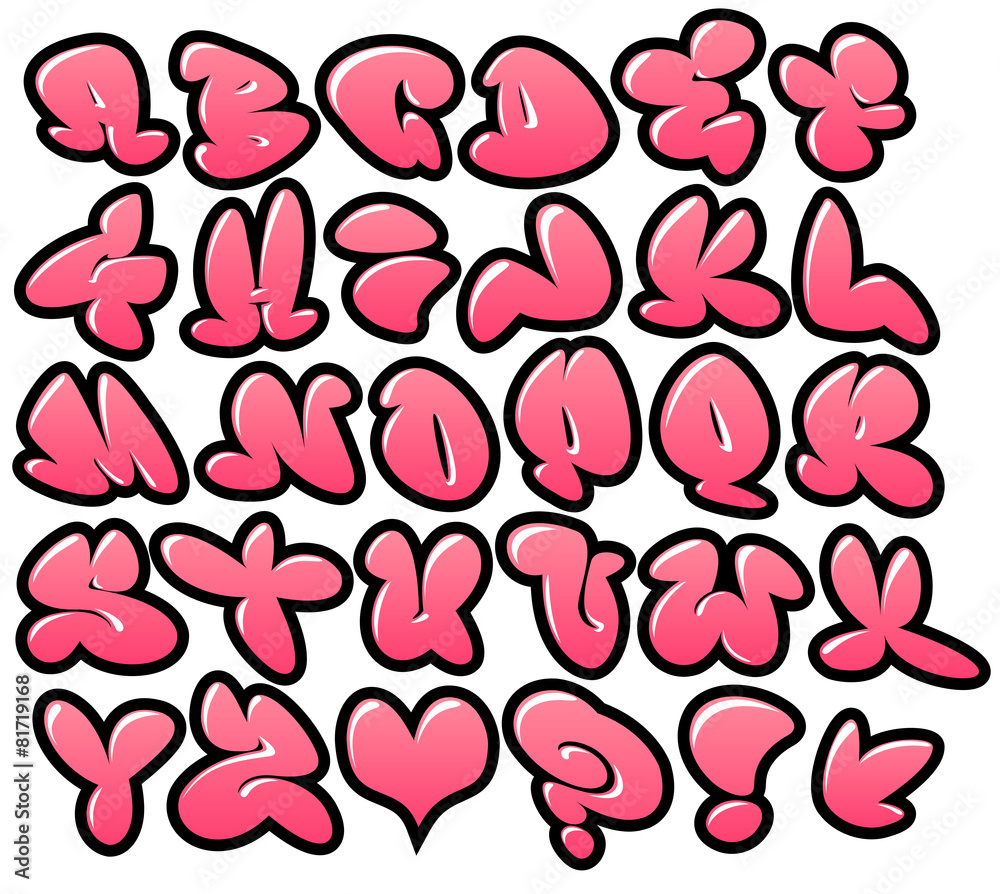 graffiti bubble vector fonts with gloss and outline variation Stock ...