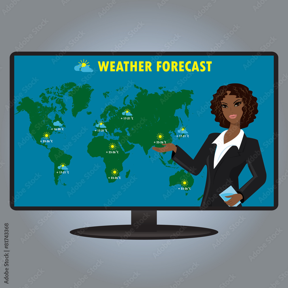 Vector illustration of a TV weather reporter at work. Stock Vector ...