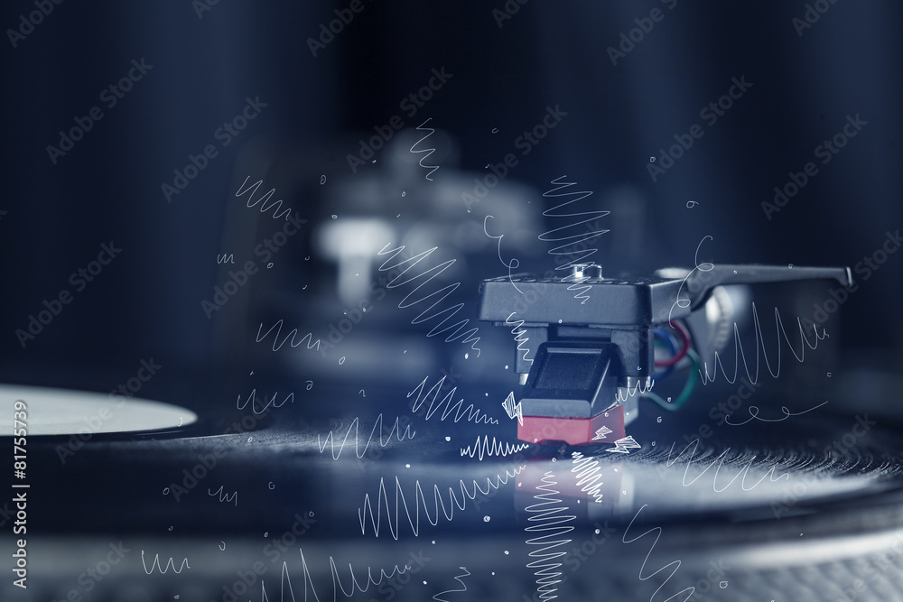 Turntable playing music with hand drawn cross lines Stock Photo | Adobe ...