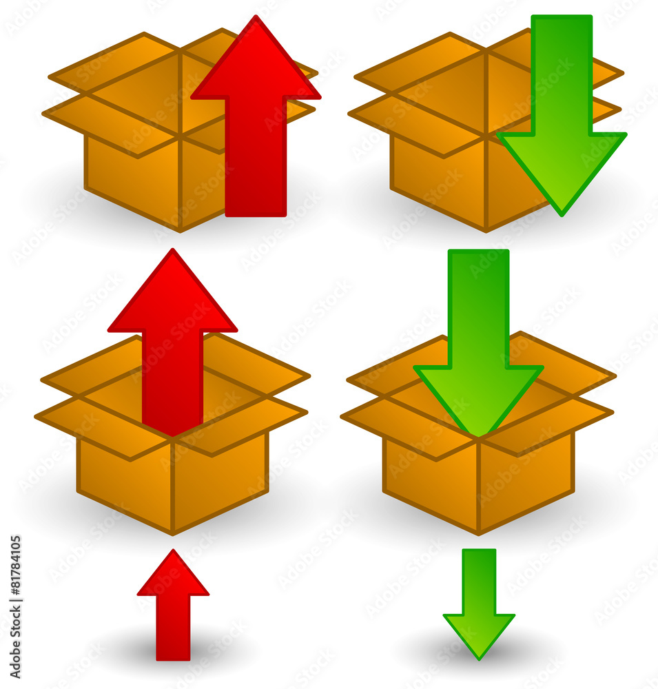 Box clip-art with arrows. Download, upload or packaging icons. Stock ...