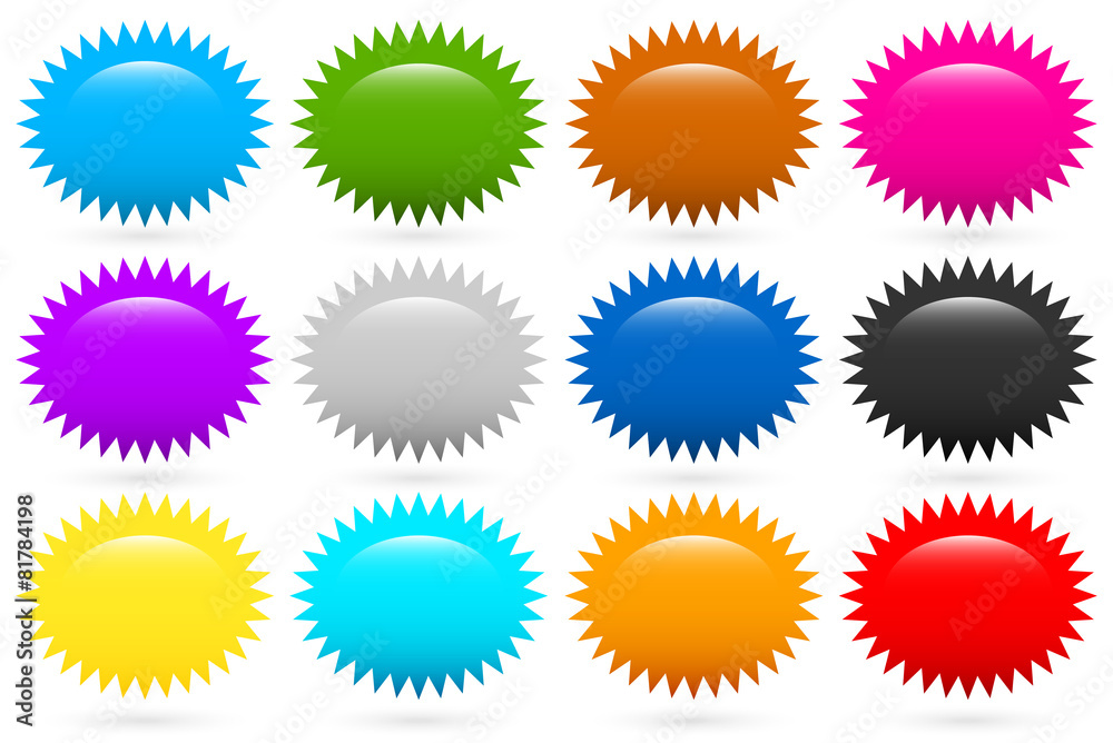 Starburst, flash shapes in 12 colors Stock Vector | Adobe Stock