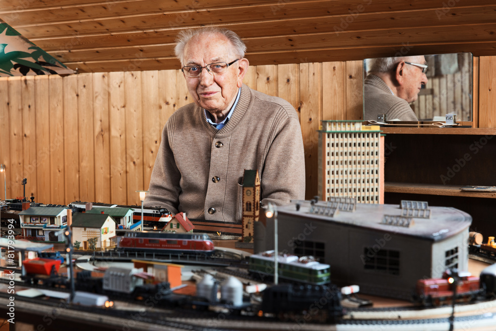 Senior at the model railroad Stock Photo | Adobe Stock