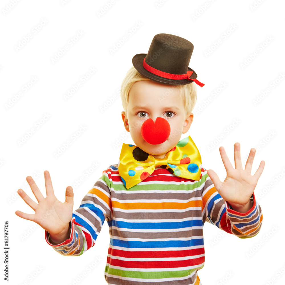 Kind macht Pantomime als Clown zu Karneval foto de Stock | Adobe Stock