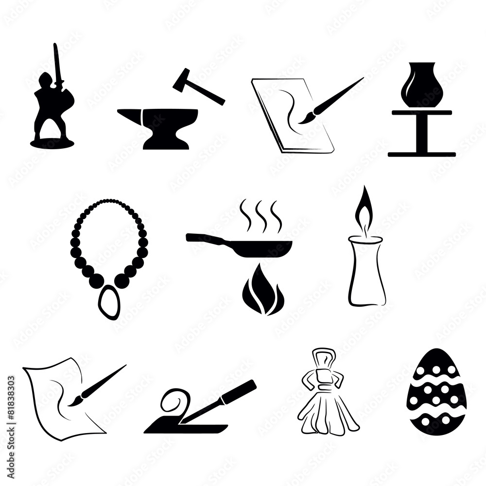 set of traditional craftsmanships/arts icons Stock Vector | Adobe Stock