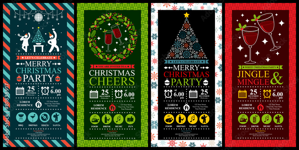 Christmas Party Invitation Card Sets Stock Vector | Adobe Stock