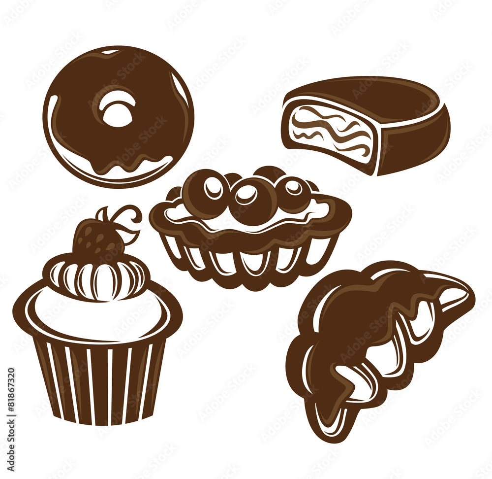 Vector collection of cakes and bakery images, symbols and emblem Stock ...