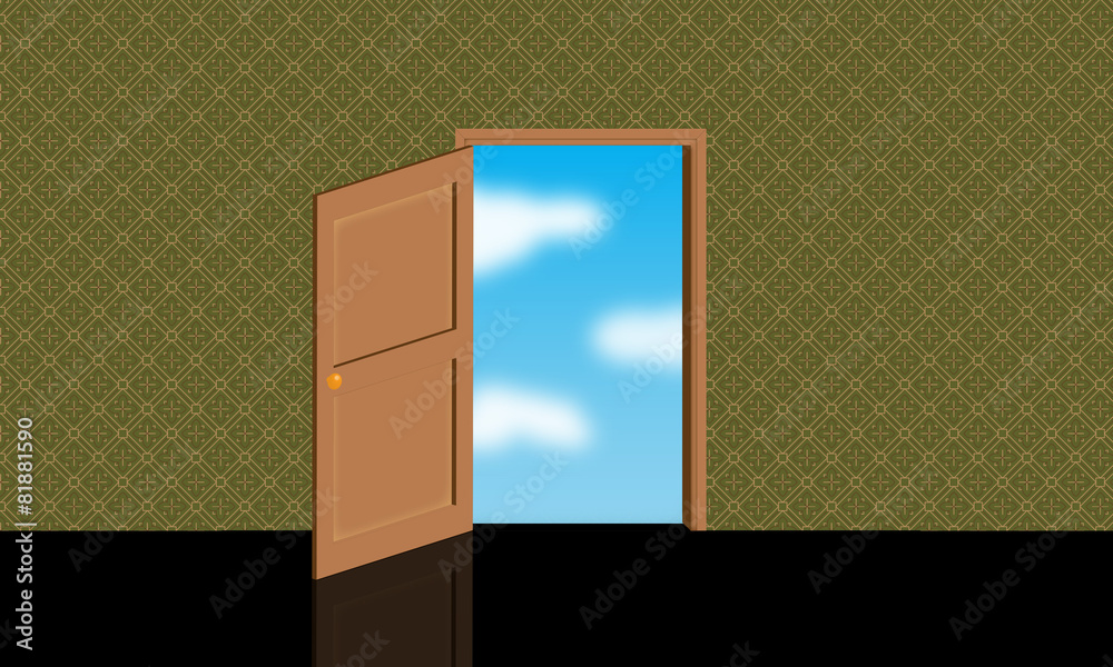 Stanza con porta aperta al cielo Stock-Vektorgrafik | Adobe Stock