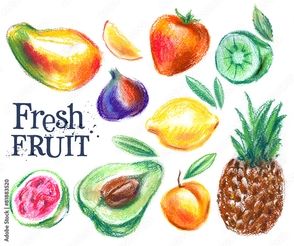 fresh fruits on white background. gardening, horticulture Illustration ...