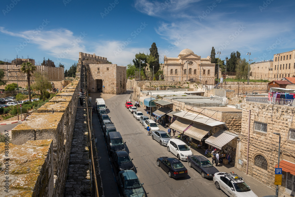 Zion gate view from Ramparts Walk in Jerusalem Stock Photo | Adobe Stock