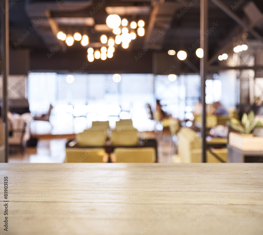 Table top counter Bar with Blurred Cafe Restaurant background Stock ...