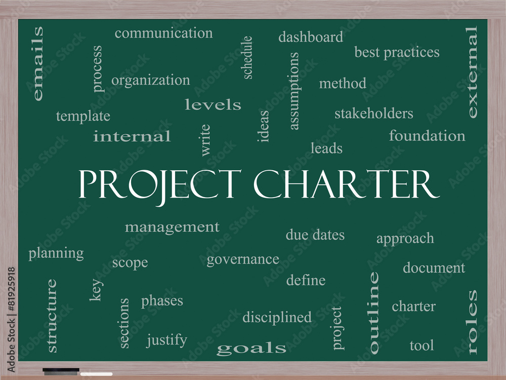 Project Charter Word Cloud Concept on a Blackboard Stock Illustration ...