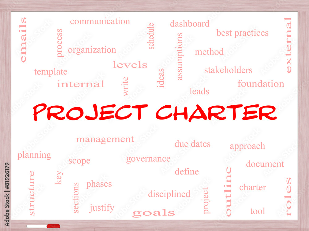 Project Charter Word Cloud Concept on a Whiteboard Stock Illustration ...