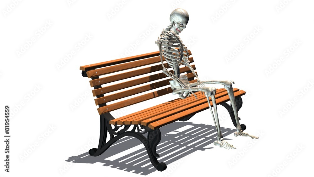 skeleton sitting on Park bench - separated on white background Stock ...