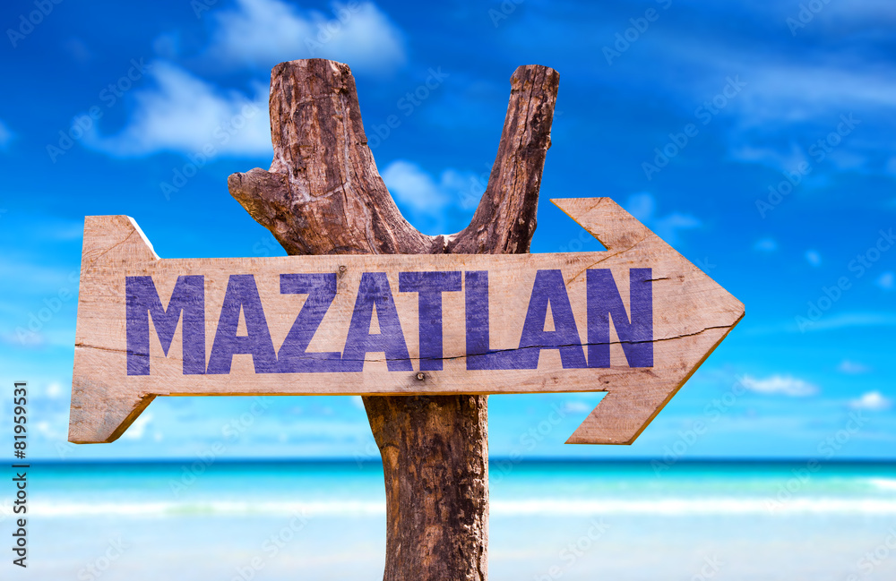 Mazatlan wooden sign with beach background Stock Photo | Adobe Stock