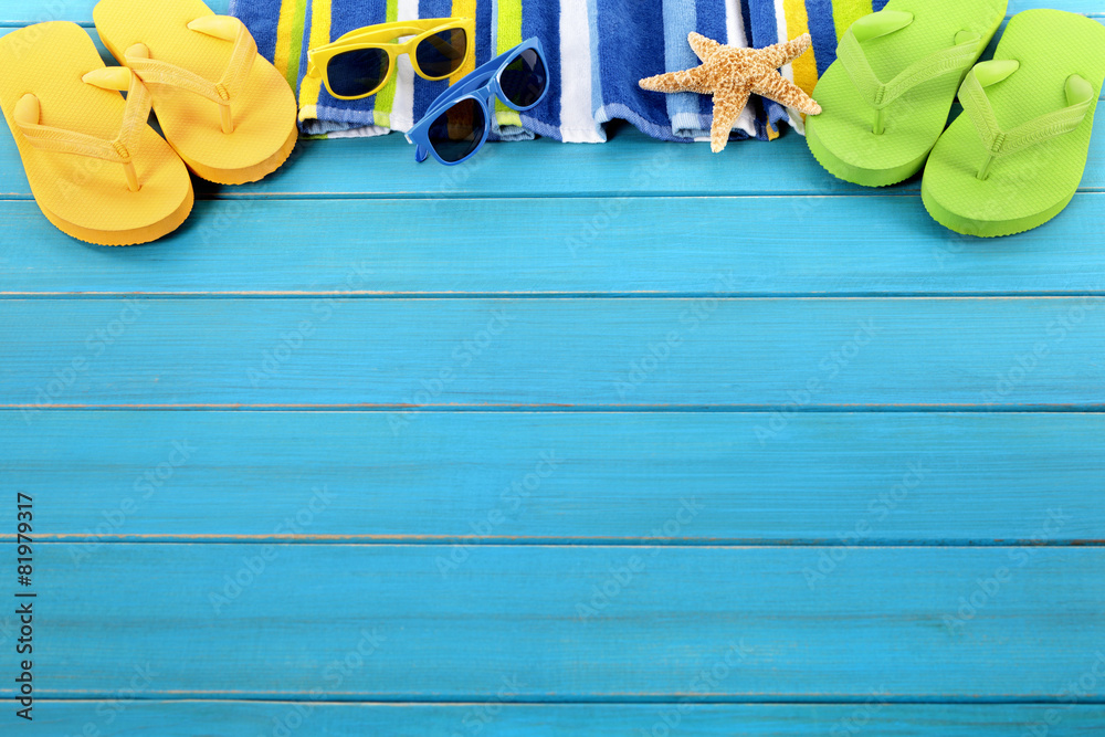 Beach background border summer vacation holiday with flip flop sandals ...