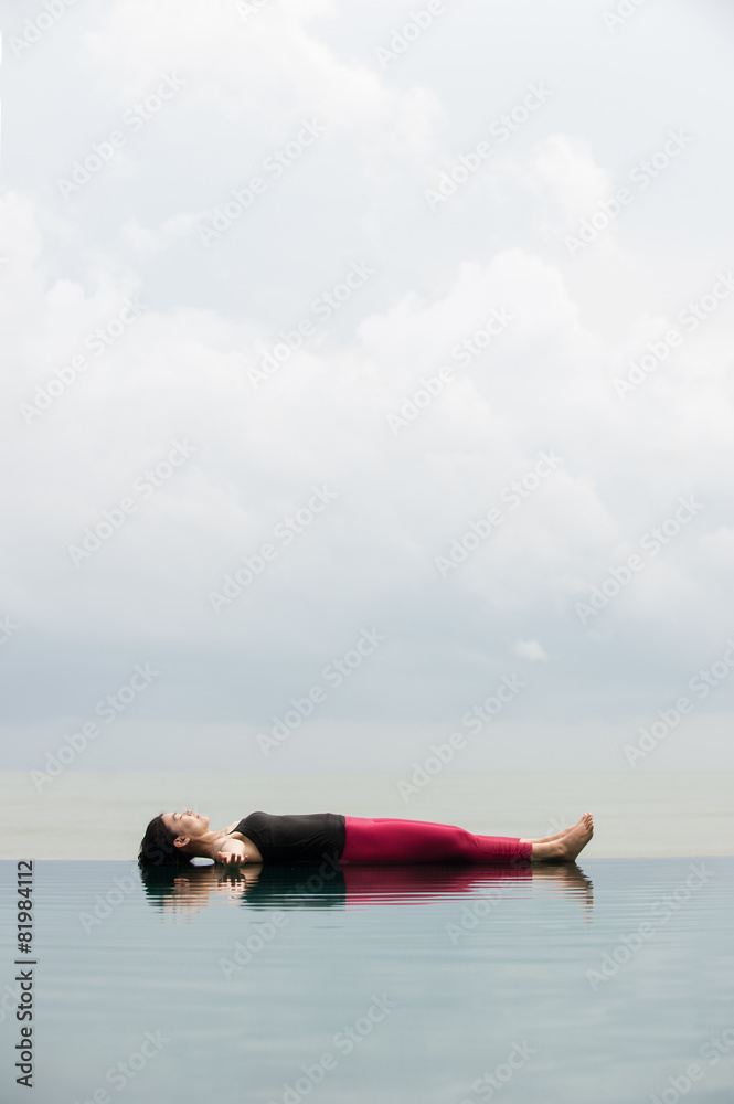 Yoga pose Relax floating on the water, Savasana Corpse Pose Stock Photo ...