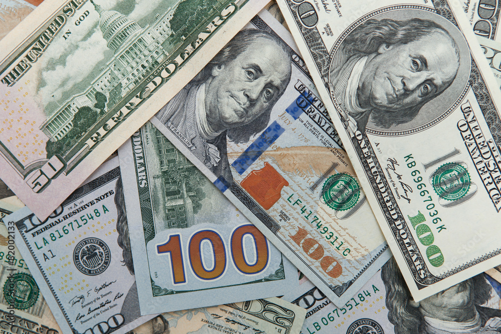 American Dollar notes background including the new blue notes Stock ...