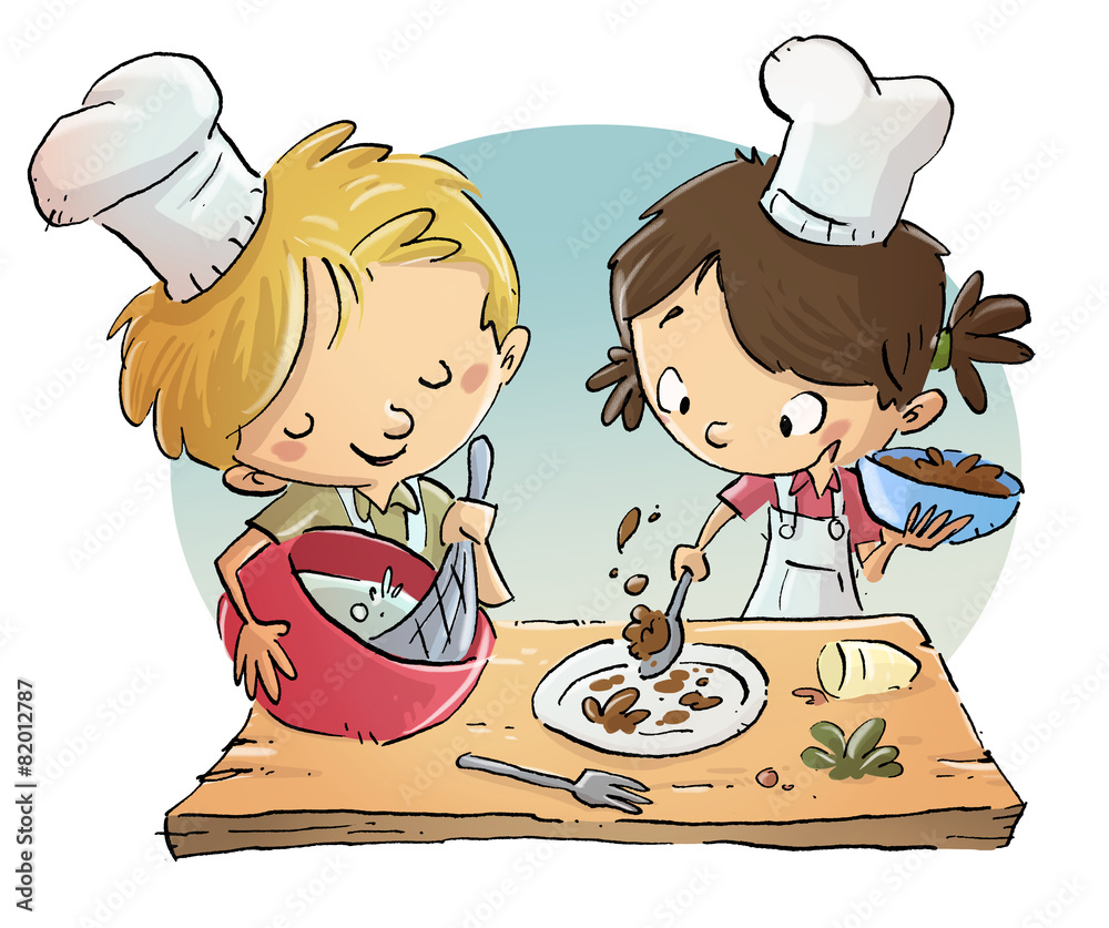 niños cocinando Stock 일러스트레이션 | Adobe Stock