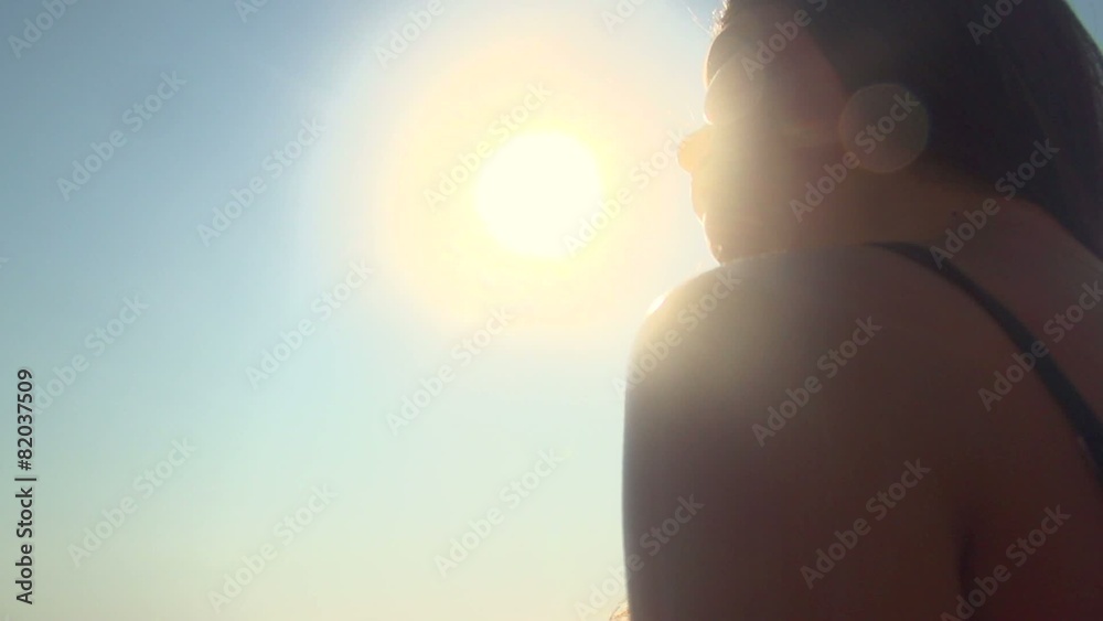 Beauty girl applying sunscreen suntan lotion Stock Video | Adobe Stock