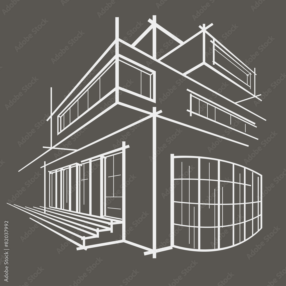 architectural linear sketch modern building gray background Stock ...