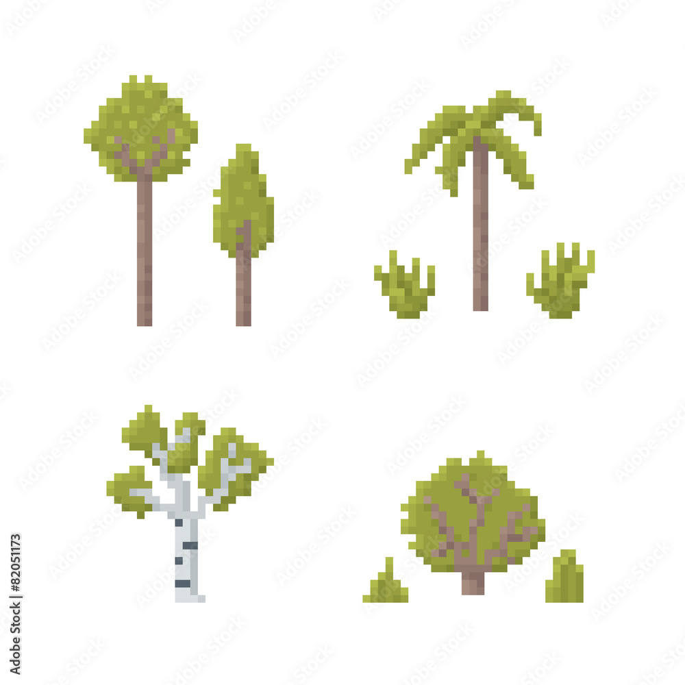 Pixel Art Trees Stock Vector | Adobe Stock