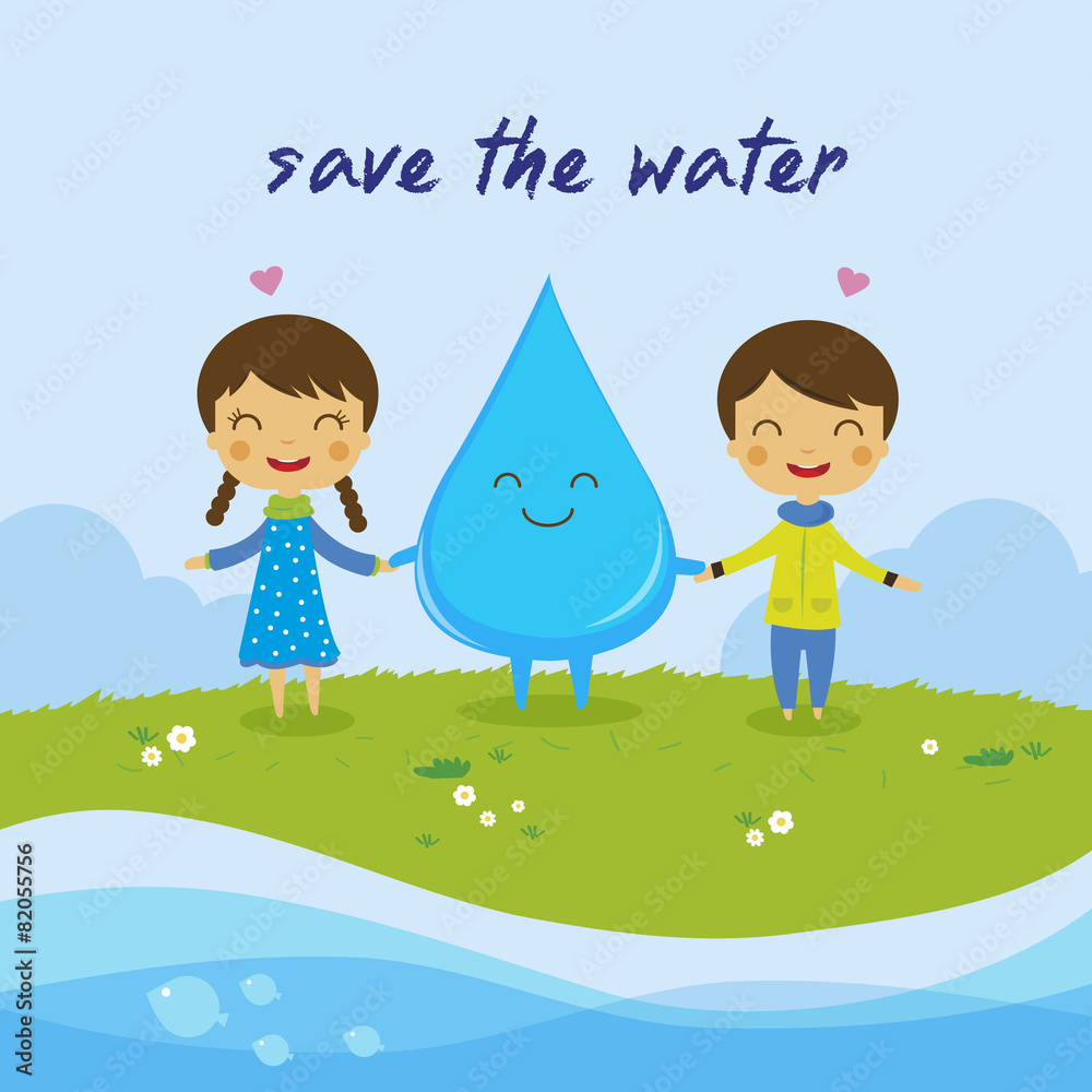cartoon boy girl love water, Save the water-Save the world Stock Vector ...