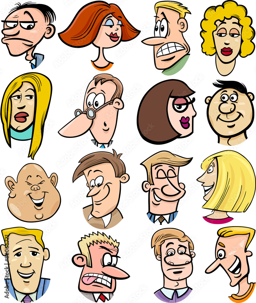 cartoon people characters faces Stock Vector | Adobe Stock