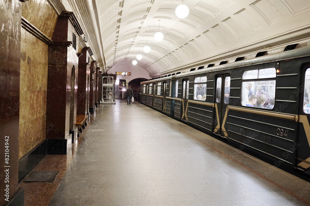 Sokolnicheskaya line - the first line of the Moscow metro. Stock Photo ...