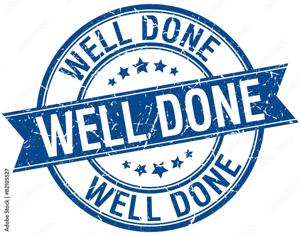 well done grunge retro blue isolated ribbon stamp Stock Vector | Adobe ...