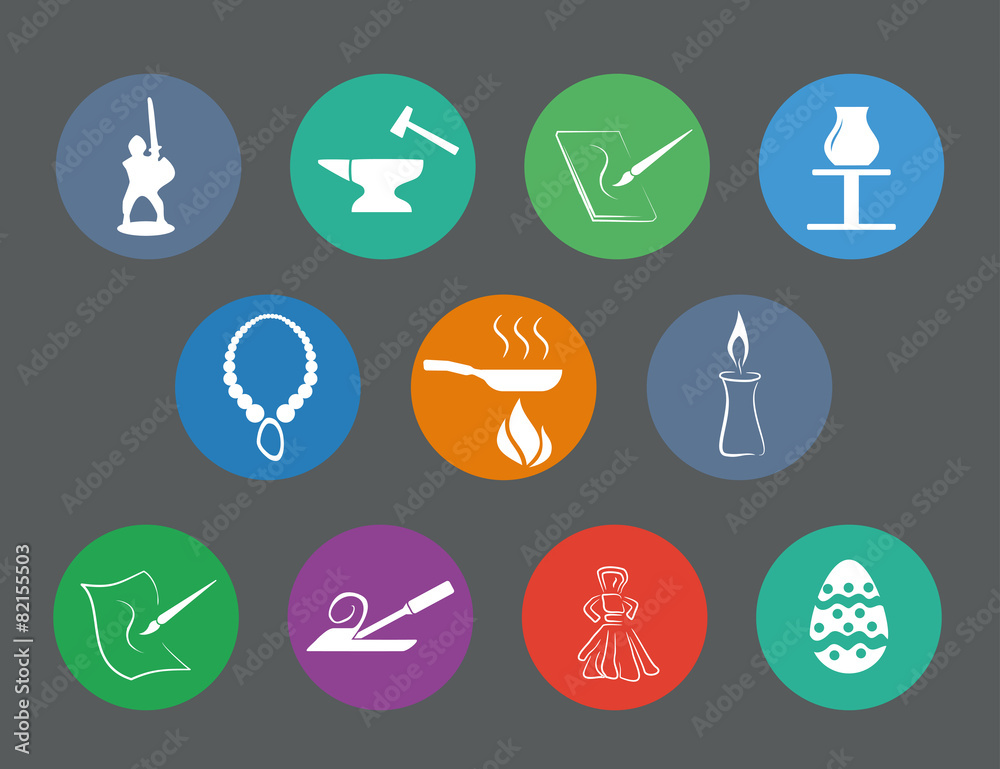 set of traditional craftsmanships/arts flat design icons Stock Vector ...