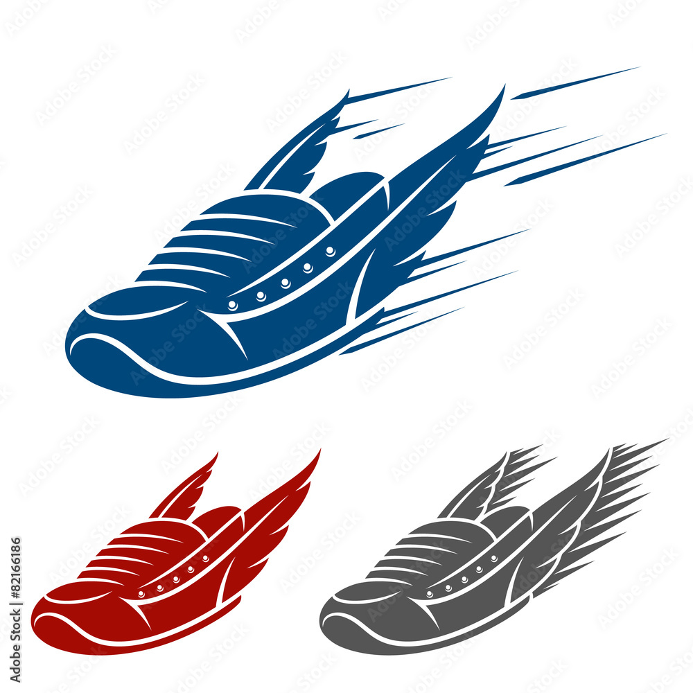 Running winged shoe icons with speed and motion trails Stock Vector ...