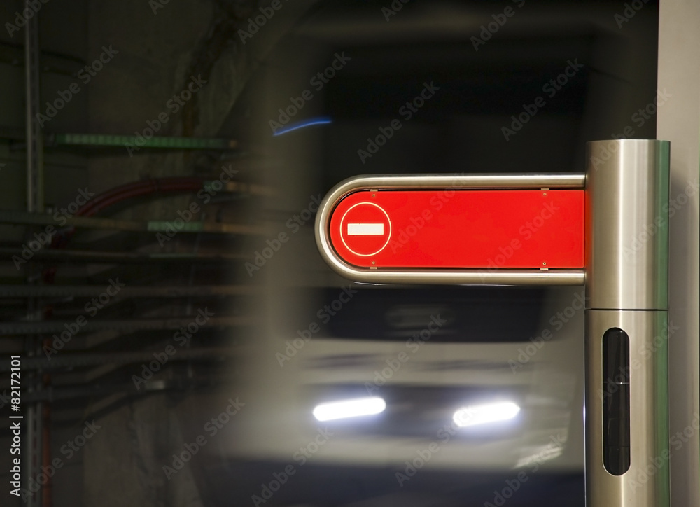 No entry sign in underground with arriving train Stock Photo | Adobe Stock